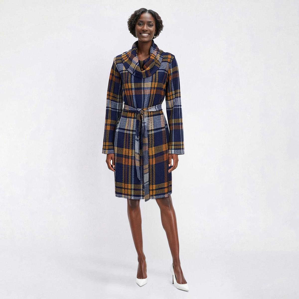 Click here for Petite Emily Daniels Long Sleeve Plaid Sweater Dre... prices